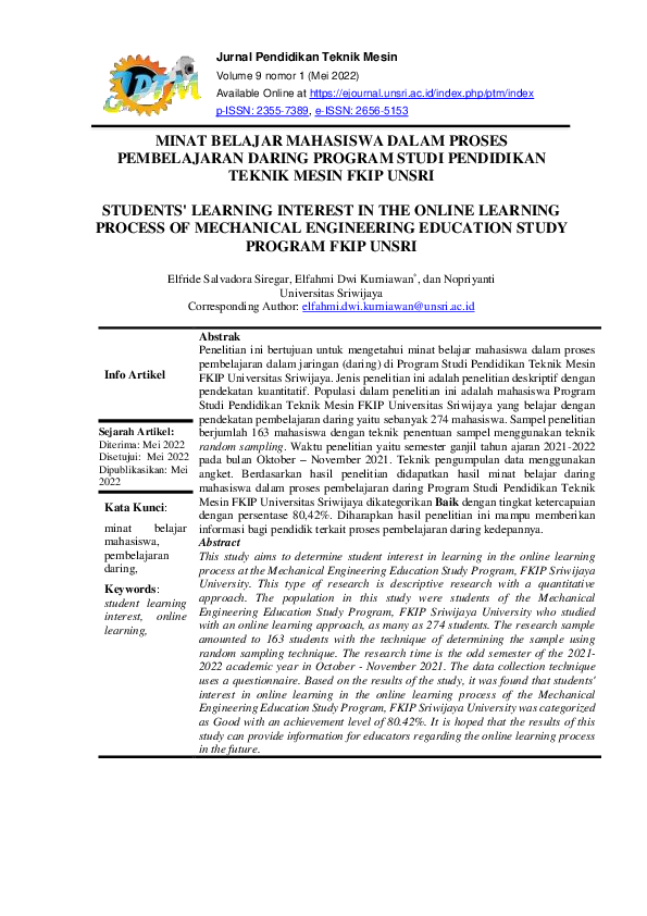 (PDF) Minat Belajar Mahasiswa Dalam Proses Pembelajaran Daring Program Studi Pendidikan Teknik ...