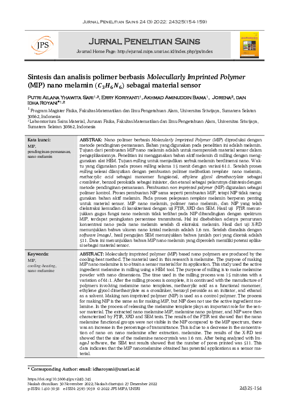 (PDF) Analisis Molecullary Imprinted Polymer (MIP) Nano Melamin (C3H6N6 ...