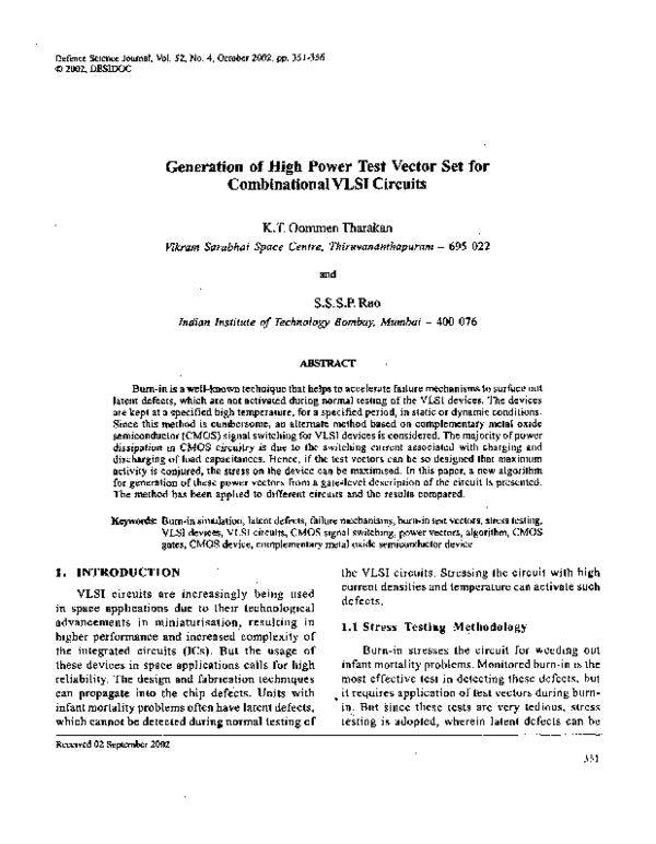 Pdf Generation Of High Power Test Vector Set For Combinational Vlsi Circuits