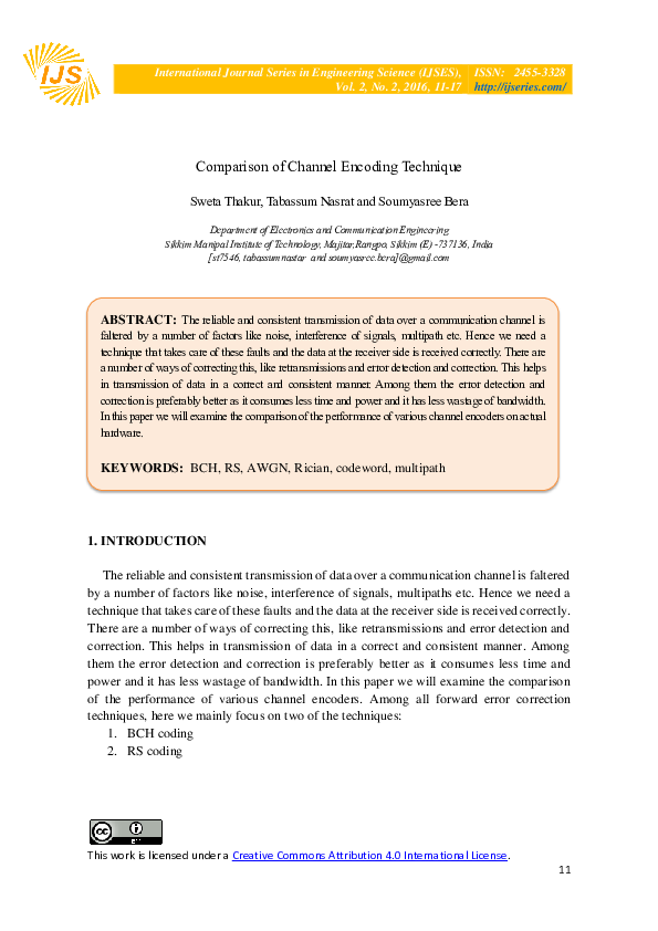 (PDF) Comparison of Channel Encoding Technique