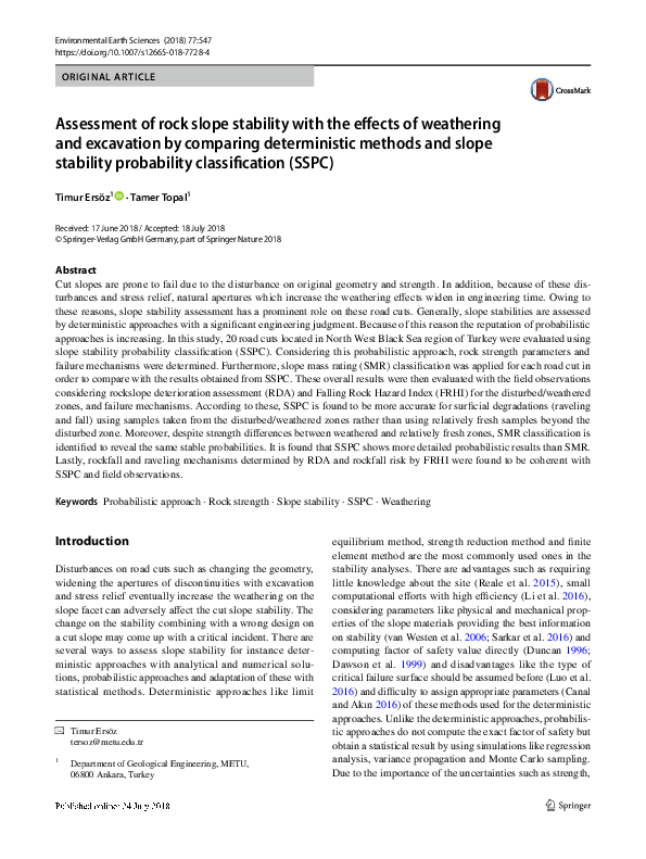 (PDF) Assessment of rock slope stability with the effects of weathering and excavation by ...