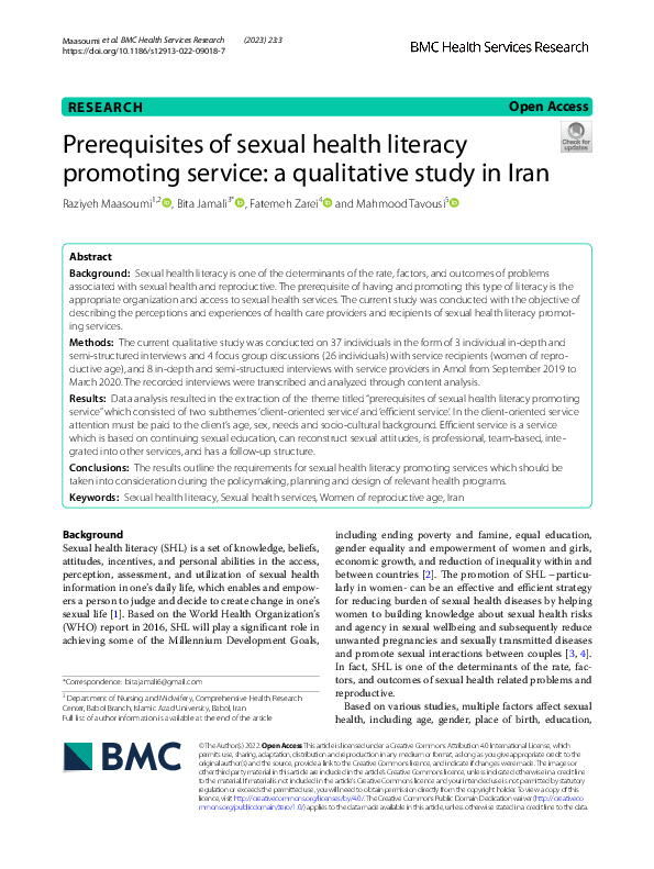 (PDF) Prerequisites of sexual health literacy promoting service: a ...