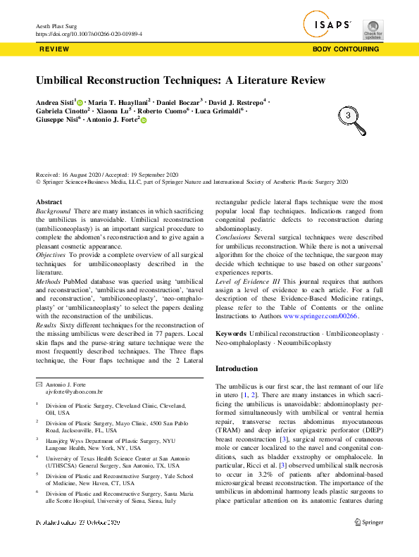 (PDF) Umbilical Reconstruction Techniques: A Literature Review