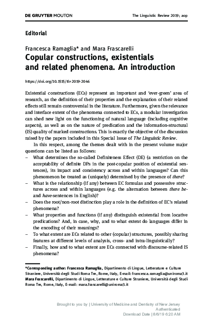 (PDF) Copular constructions, existentials and related phenomena. An ...