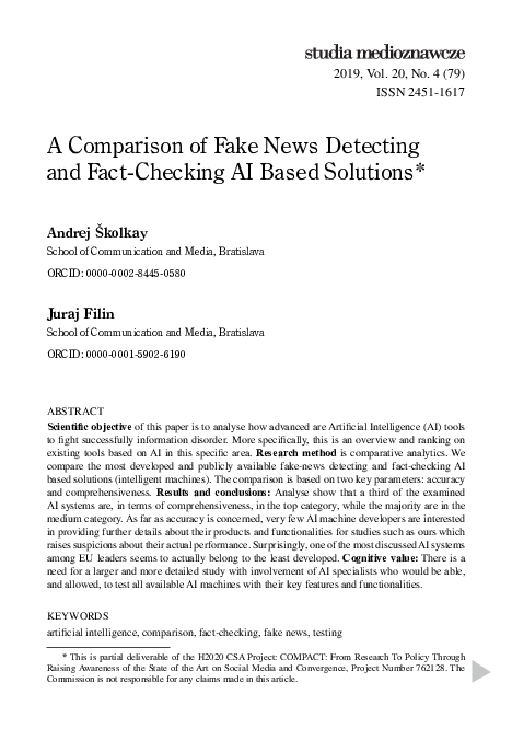 (PDF) A Comparison of Fake News Detecting and Fact-Checking AI Based ...