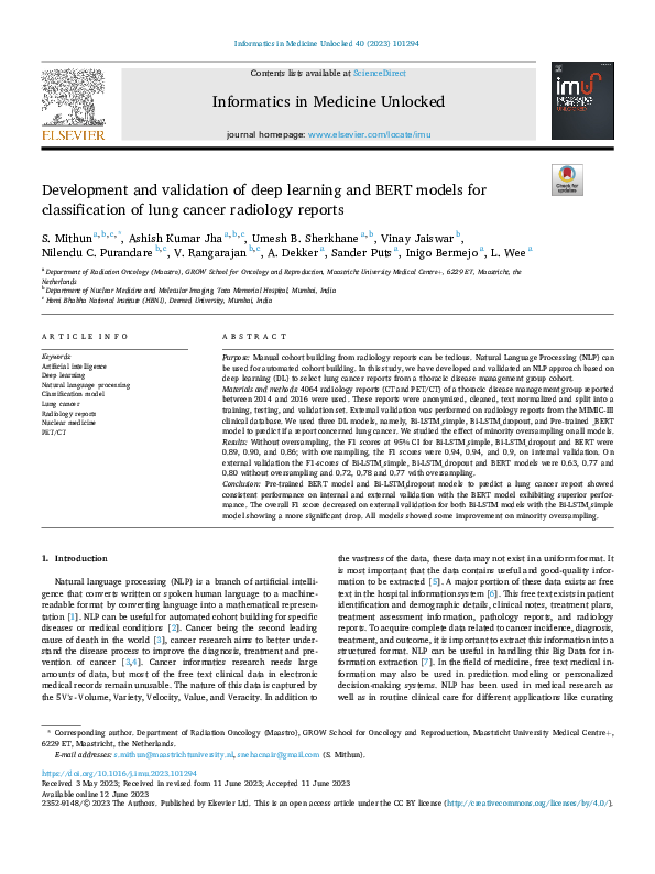 (PDF) Development and validation of deep learning and BERT models for classification of lung ...
