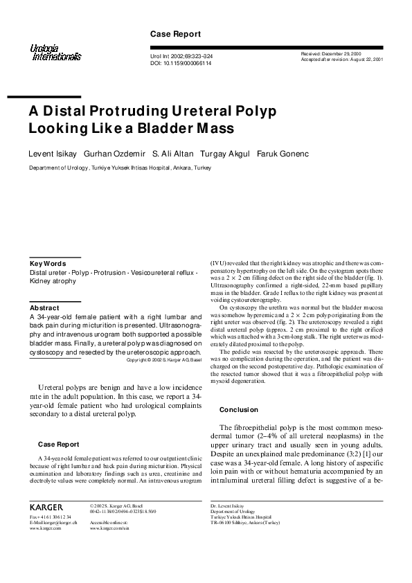 (PDF) A Distal Protruding Ureteral Polyp Looking Like a Bladder Mass