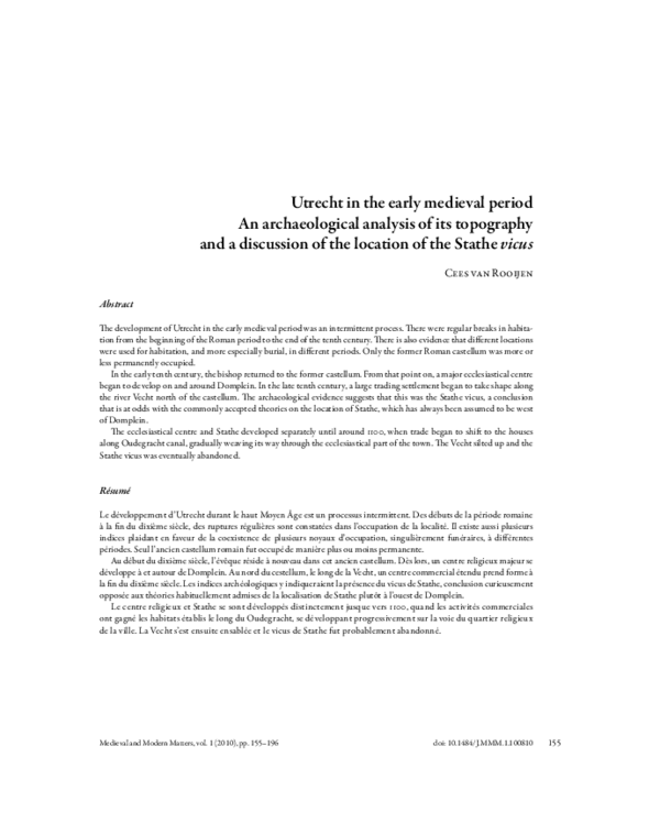 (PDF) Utrecht in the early medieval period An archaeological analysis ...