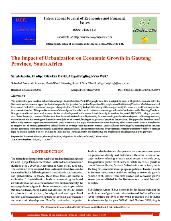 (PDF) The Impact of Urbanization on Economic Growth in Gauteng Province ...