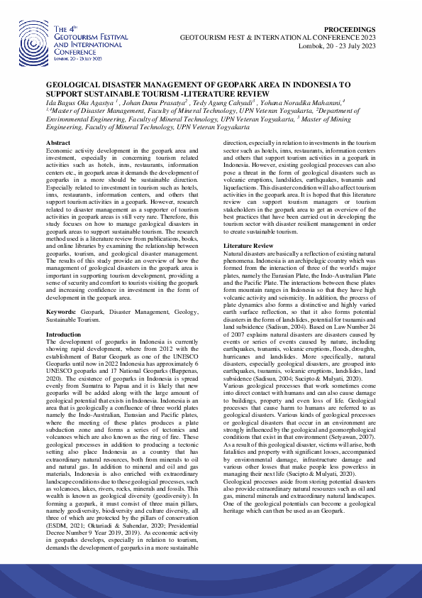 (PDF) GEOLOGICAL DISASTER MANAGEMENT OF GEOPARK AREA IN INDONESIA TO ...