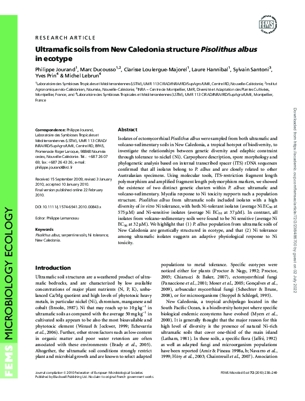 (PDF) Ultramafic soils from New Caledonia structurePisolithus albusin ...