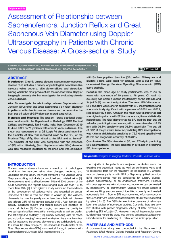 (PDF) Assessment of Relationship between Saphenofemoral Junction Reflux ...