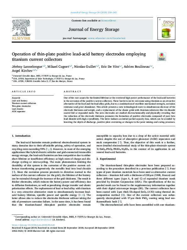 (PDF) Operation of thin-plate positive lead-acid battery electrodes ...