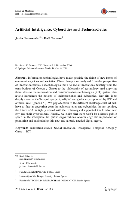 (PDF) Artificial Intelligence, Cybercities and Technosocieties