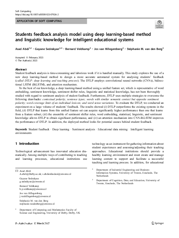 (PDF) Students feedback analysis model using deep learning-based method and linguistic knowledge ...