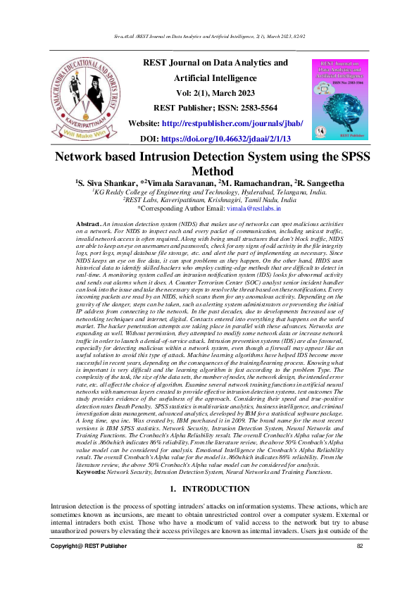 (PDF) Network based Intrusion Detection System using the SPSS Method (PDF) Network based Intrusion Detection System using the SPSS Method