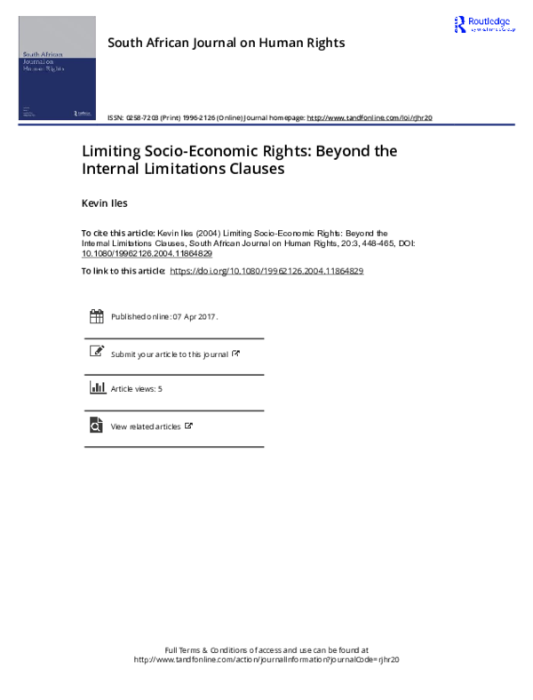 (PDF) Limiting Socio-Economic Rights: Beyond the Internal Limitations ...