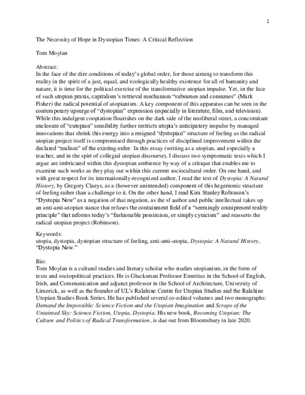(PDF) The Necessity of Hope in Dystopian Times: A Critical Reflection
