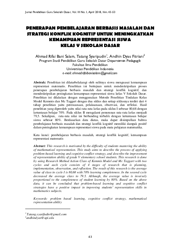 (PDF) Penerapan Pembelajaran Berbasis Masalah Dan Strategi Konflik Kognitif Untuk Meningkatkan ...