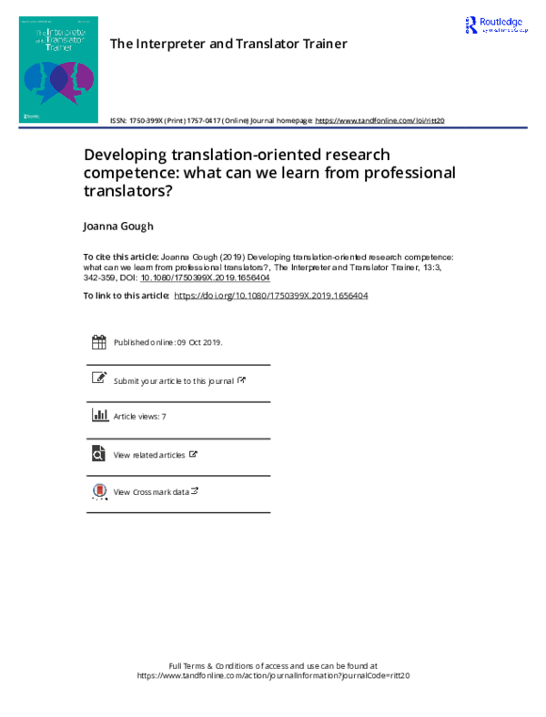 (PDF) Developing translation-oriented research competence: what can we ...