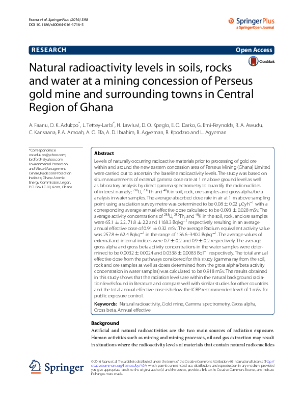 (PDF) Natural radioactivity levels in soils, rocks and water at a ...