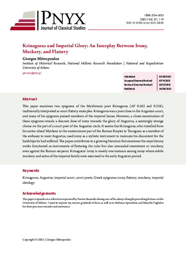 (PDF) Krinagoras and Imperial Glory: An Interplay Between Irony ...