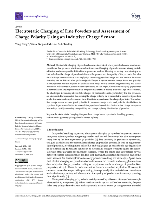 (PDF) Electrostatic Charging of Fine Powders and Assessment of Charge ...