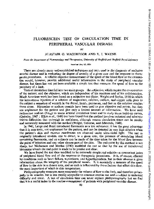 (PDF) Fluorescein Test of Circulation Time in Peripheral Vascular Disease