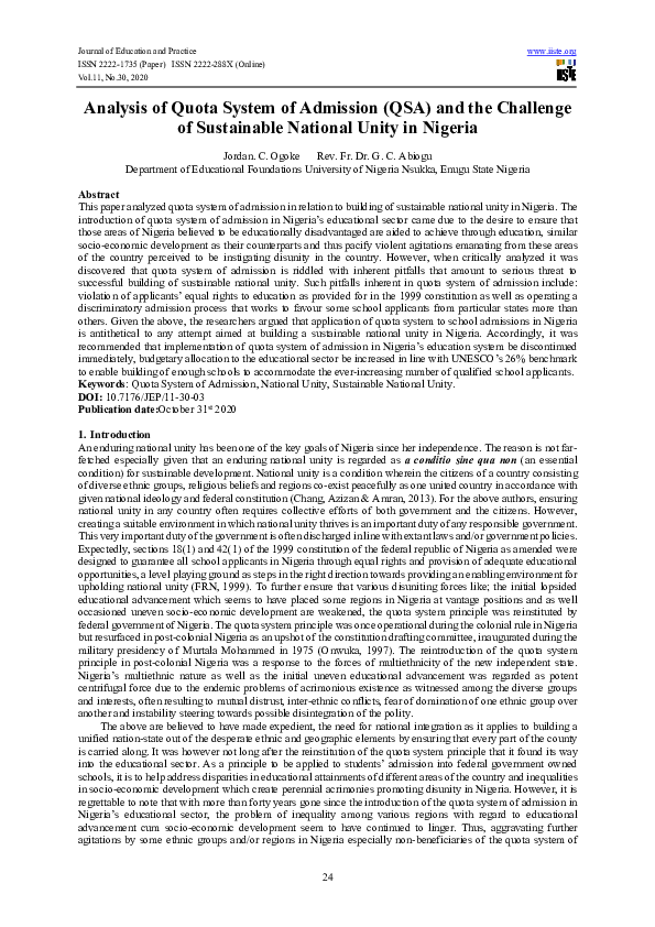 (PDF) Analysis of Quota System of Admission (QSA) and the Challenge of ...
