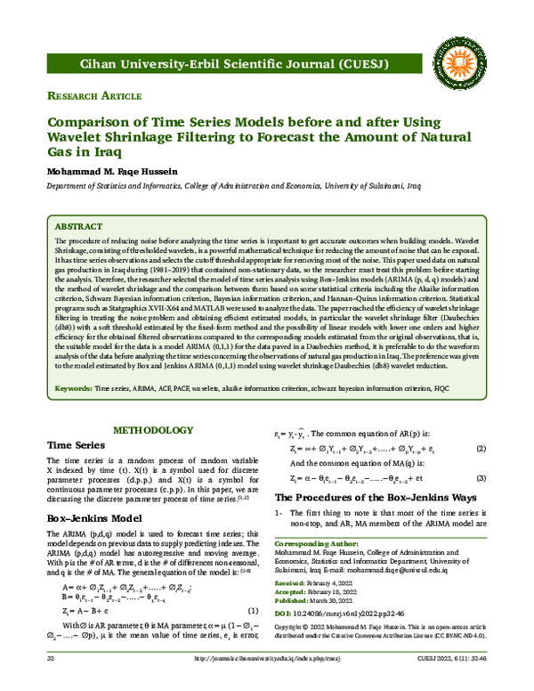 Pdf Comparison Of Time Series Models Before And After Using Wavelet Shrinkage Filtering To