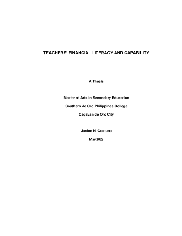 (PDF) TEACHERS' FINANCIAL LITERACY AND CAPABILITY
