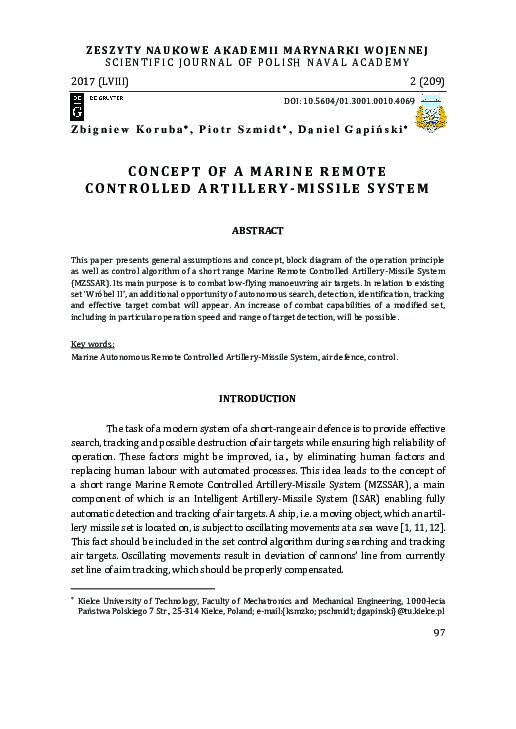 (PDF) Concept of a Marine Remote Controlled Artillery -Missile System ...