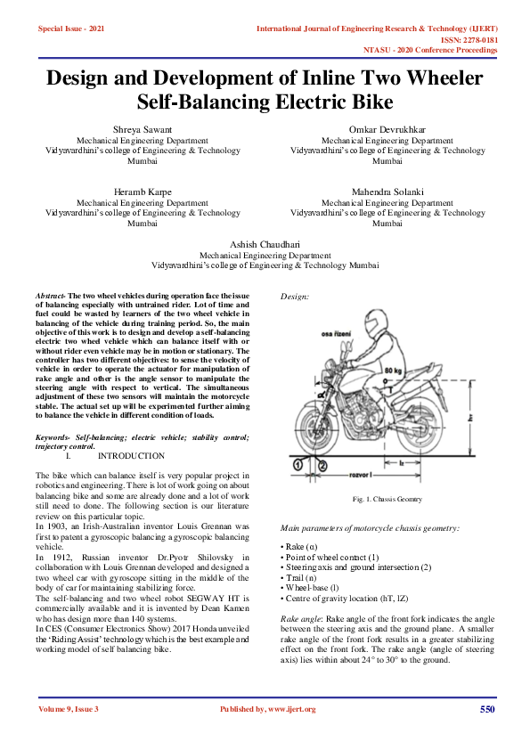 (PDF) Design and Development of Inline Two Wheeler Self-Balancing ...