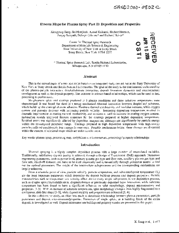 (PDF) Process Maps for Plasma Spray Part II: Deposition and Properties