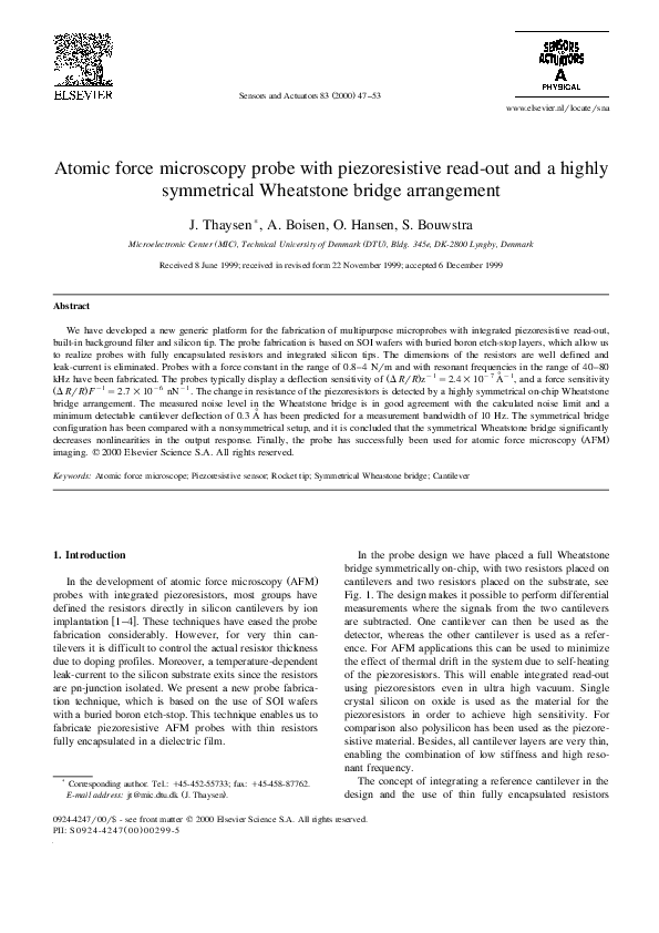 (PDF) Atomic force microscopy probe with piezoresistive read-out and a ...