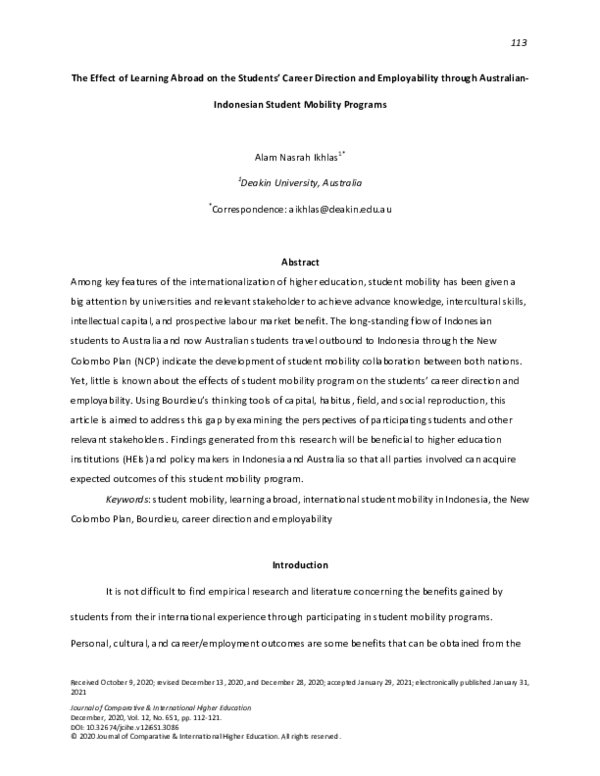 (PDF) Effect of Learning Abroad on the Students’ Career Direction and Employability through ...