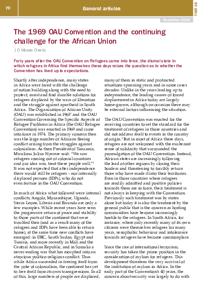 (PDF) The 1969 OAU Convention and the continuing challenge for the ...