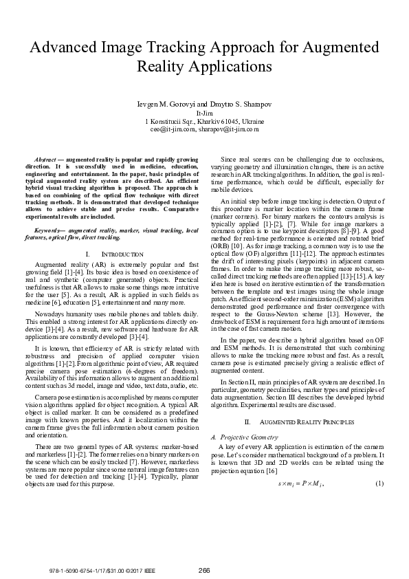 (PDF) Advanced image tracking approach for augmented reality applications