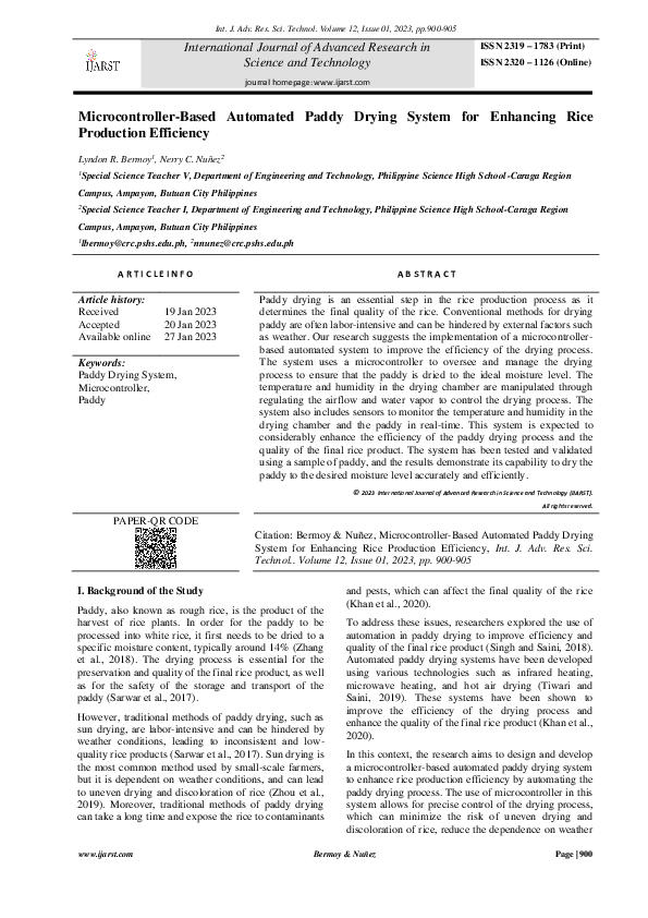 Pdf Microcontroller Based Automated Paddy Drying System For Enhancing Rice Production Efficiency