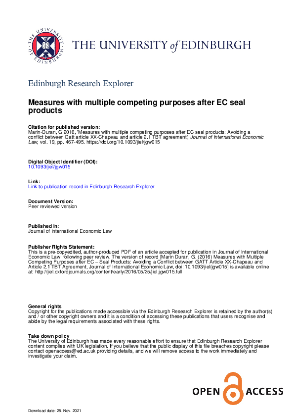 (PDF) Measures with Multiple Competing Purposes afterEC – Seal Products ...