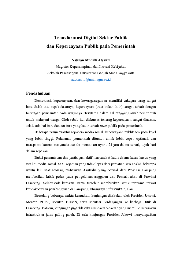 (PDF) Transformasi Digital Sektor Publik dan Kepercayaan Publik pada Pemerintah