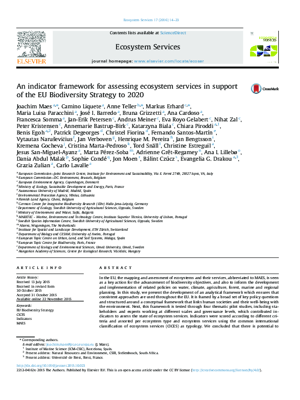 (PDF) An indicator framework for assessing ecosystem services in ...