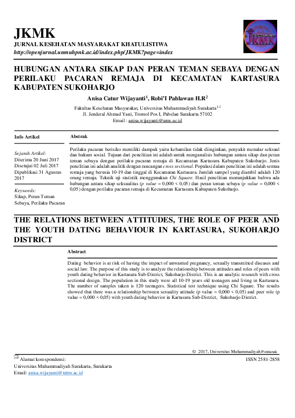 (PDF) Hubungan Antara Sikap Dan Peran Teman Sebaya Dengan Perilaku Pacaran Remaja DI Kecamatan ...