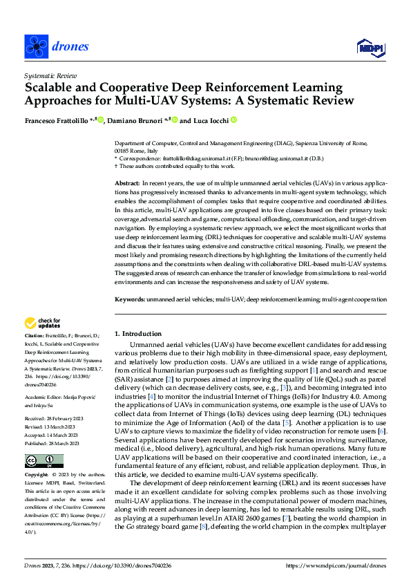 Pdf Scalable And Cooperative Deep Reinforcement Learning Approaches For Multi Uav Systems A