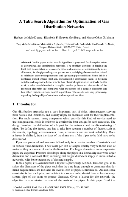 (PDF) A Tabu Search Algorithm for Optimization of Gas Distribution Networks | Marco Cesar ...