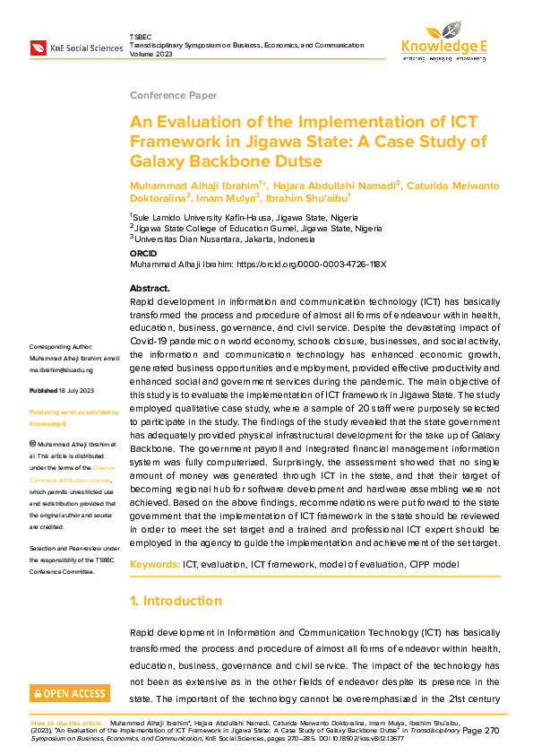(PDF) An Evaluation of the Implementation of ICT Framework in Jigawa State: A Case Study of ...