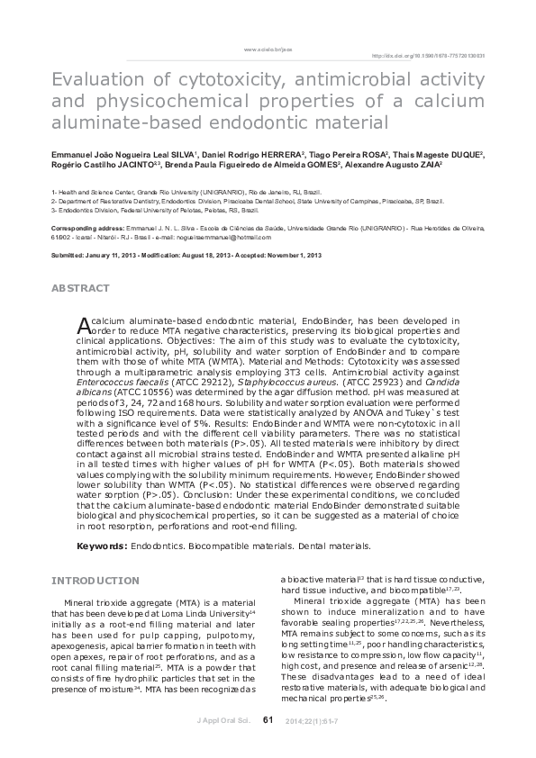 (PDF) Evaluation of cytotoxicity, antimicrobial activity and physicochemical properties of a ...