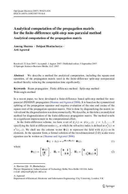 (PDF) Analytical computation of the propagation matrix for the finite-difference split-step non ...