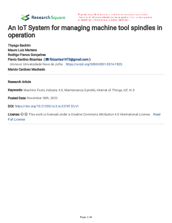 (PDF) An IoT System for managing machine tool spindles in operation