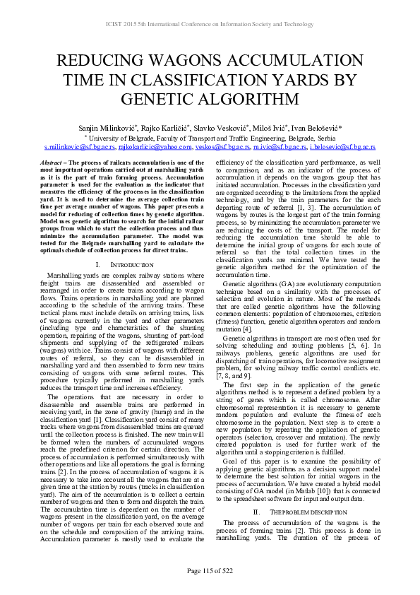 (PDF) Reducing Wagons Accumulation Time in Classification Yards by Genetic Algorithm | Slavko ...